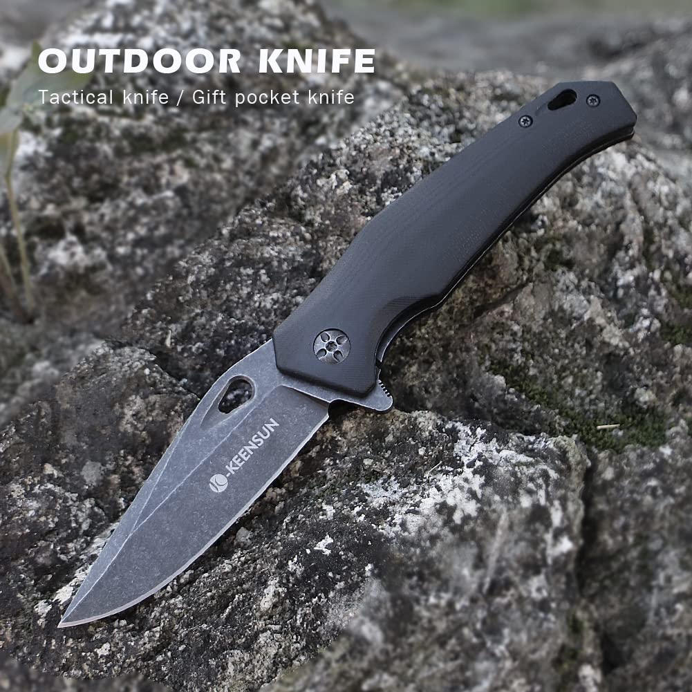 KEENSUN Pocket Folding Knife –Tactical Knife, Hunting Knife, Flipper Knife,EDC Knife.Speed Safe Spring Assisted Opening Knifes with Liner Lock,Thumb stud and Pocketclip.Good for Camping, Hiking, Indoor and Outdoor Activities.