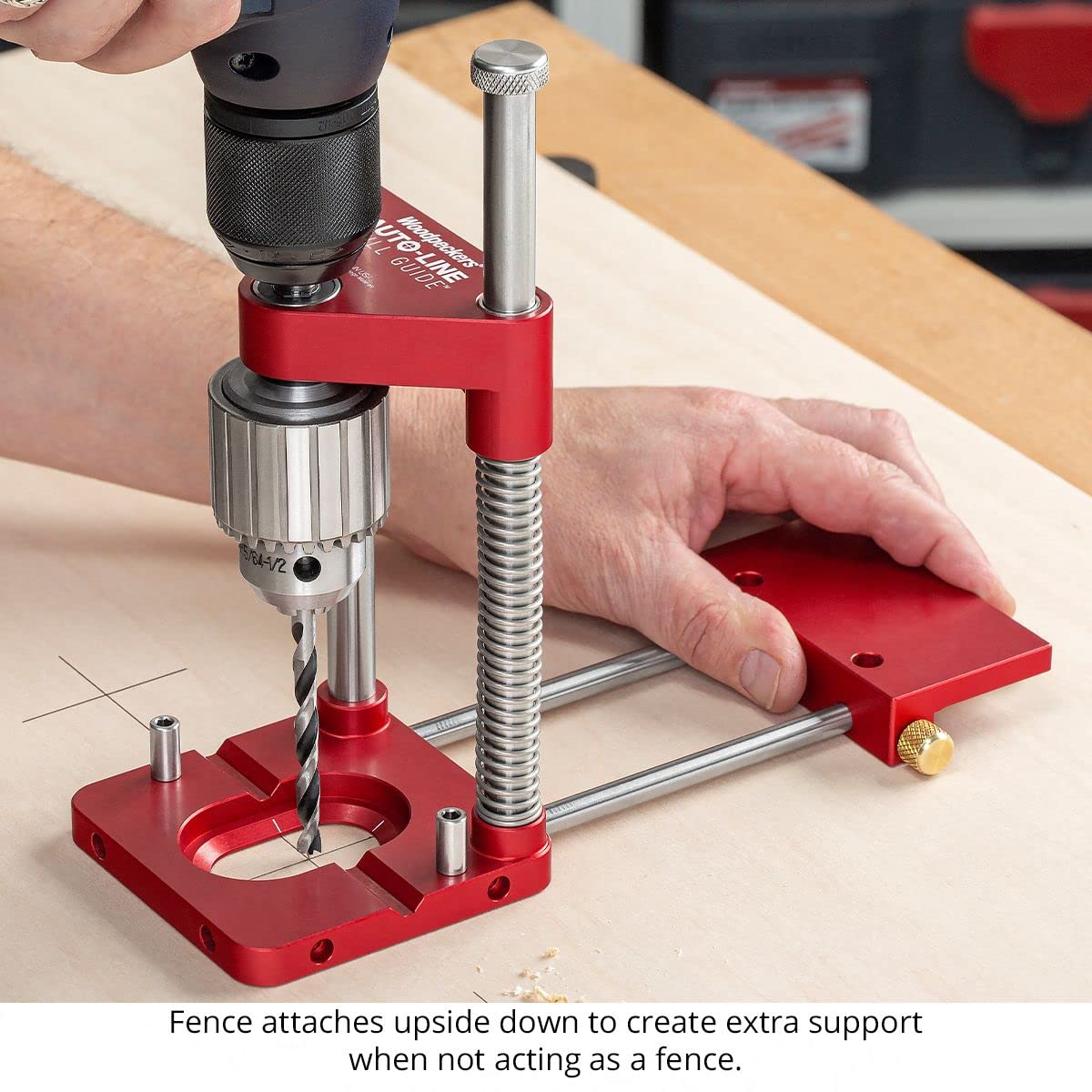 Woodpeckers Auto Line Drill Guide, Portable Drill Guide, Drill Up To 2 Inch Holes, Versatile Base and Fence System