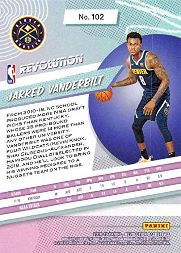 2018-19 Panini Revolution Basketball #102 Jarred Vanderbilt RC Rookie Card Denver Nuggets Rookie Official NBA Trading Card By Panini