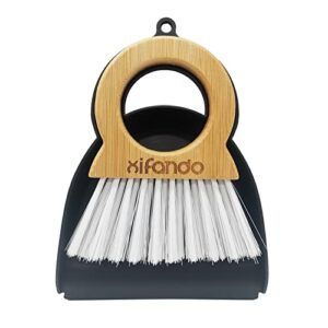 xifando mini broom and dustpan for housekeeping-bamboo handle small broom and dustpan set combination mini desktop sweep, keyboard cleaning brush with shovel brush,round bamboo handle