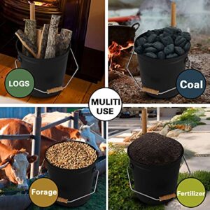 JWX Metal Ash Bucket and Shovel Set - 5.2 Gallon Galvanized Coal Bucket with Heat-Resistant Gloves and Reinforced Base -for Indoor and Outdoor & Use Upgrade Your Fire Pit Experience