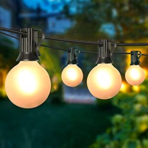 pallerina 25ft frosted white string lights with 27 g40 globe light bulbs, frosted outdoor string lights for backyard porch balcony party wedding umbrella, g40 5 watt bulbs e12 base- black wire