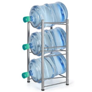 smusei water cooler jug rack 5 gallon water bottle holder 3 tier heavy duty water jug rack kitchen storage organizer for water dispenser, save space, silver