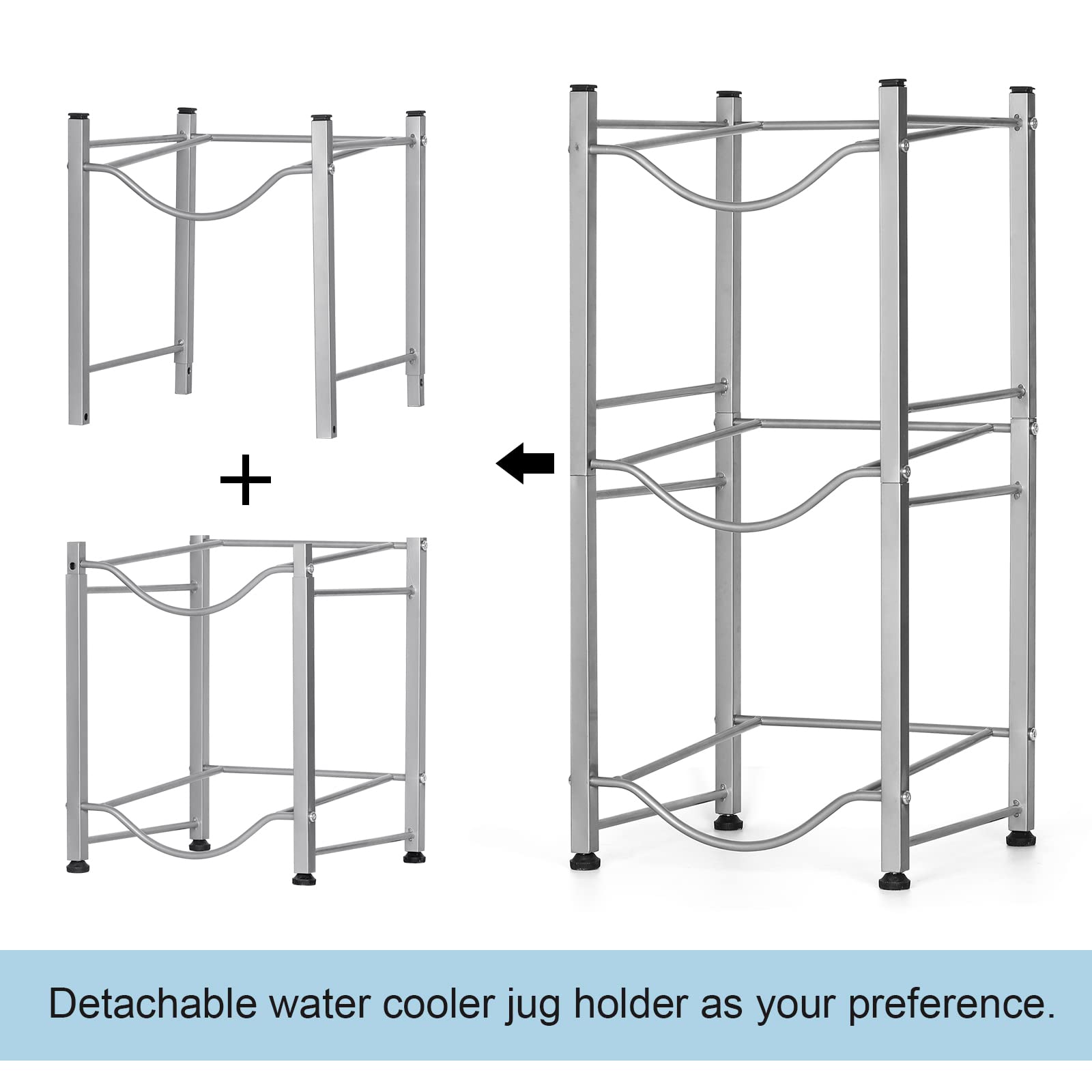 smusei Water Cooler Jug Rack 5 Gallon Water Bottle Holder 3 Tier Heavy Duty Water Jug Rack Kitchen Storage Organizer for Water Dispenser, Save Space, Silver