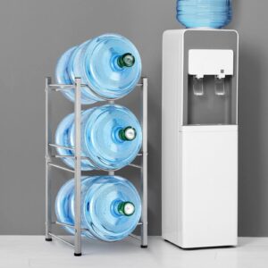 smusei Water Cooler Jug Rack 5 Gallon Water Bottle Holder 3 Tier Heavy Duty Water Jug Rack Kitchen Storage Organizer for Water Dispenser, Save Space, Silver