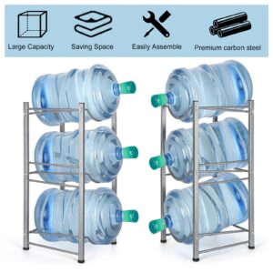 smusei Water Cooler Jug Rack 5 Gallon Water Bottle Holder 3 Tier Heavy Duty Water Jug Rack Kitchen Storage Organizer for Water Dispenser, Save Space, Silver