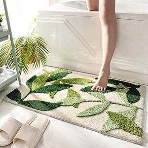 throw bathroom rugs and mats 20"x32" green bath rug non slip machine washable soft bathroom floor mat for entrance, green leaves