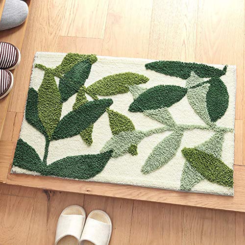 Throw Bathroom Rugs and Mats 20"x32" Green Bath Rug Non Slip Machine Washable Soft Bathroom Floor Mat for Entrance, Green Leaves