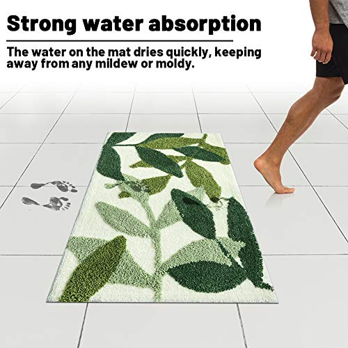 Throw Bathroom Rugs and Mats 20"x32" Green Bath Rug Non Slip Machine Washable Soft Bathroom Floor Mat for Entrance, Green Leaves