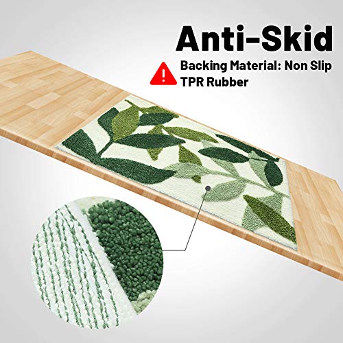 Throw Bathroom Rugs and Mats 20"x32" Green Bath Rug Non Slip Machine Washable Soft Bathroom Floor Mat for Entrance, Green Leaves