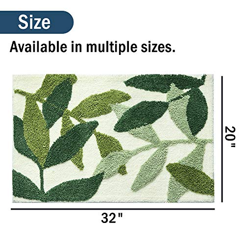 Throw Bathroom Rugs and Mats 20"x32" Green Bath Rug Non Slip Machine Washable Soft Bathroom Floor Mat for Entrance, Green Leaves