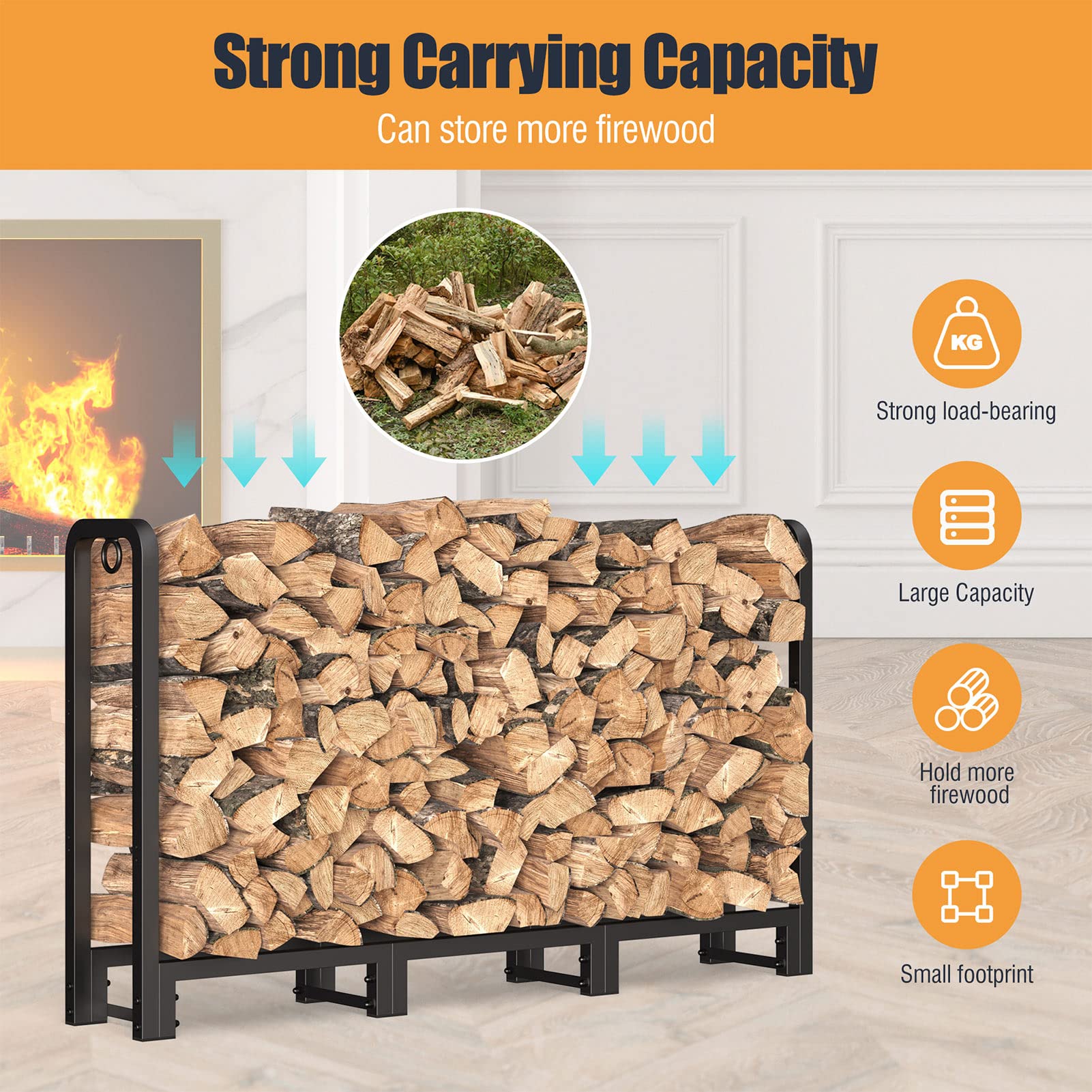 SunyesYo Firewood Rack Outdoor 40in with Waterproof Cover - Heavy Duty Log Rack Indoor Holder, Upgraded Adjustable Fire Wood Racks, Storage Organizer Stand Tool for Fireplace, Black