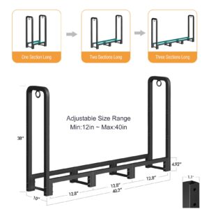 SunyesYo Firewood Rack Outdoor 40in with Waterproof Cover - Heavy Duty Log Rack Indoor Holder, Upgraded Adjustable Fire Wood Racks, Storage Organizer Stand Tool for Fireplace, Black