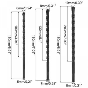 uxcell Masonry Drill Bit Carbide Tip Spiral Rotary Tool, 6/8/10mm Cutting Dia (Black)