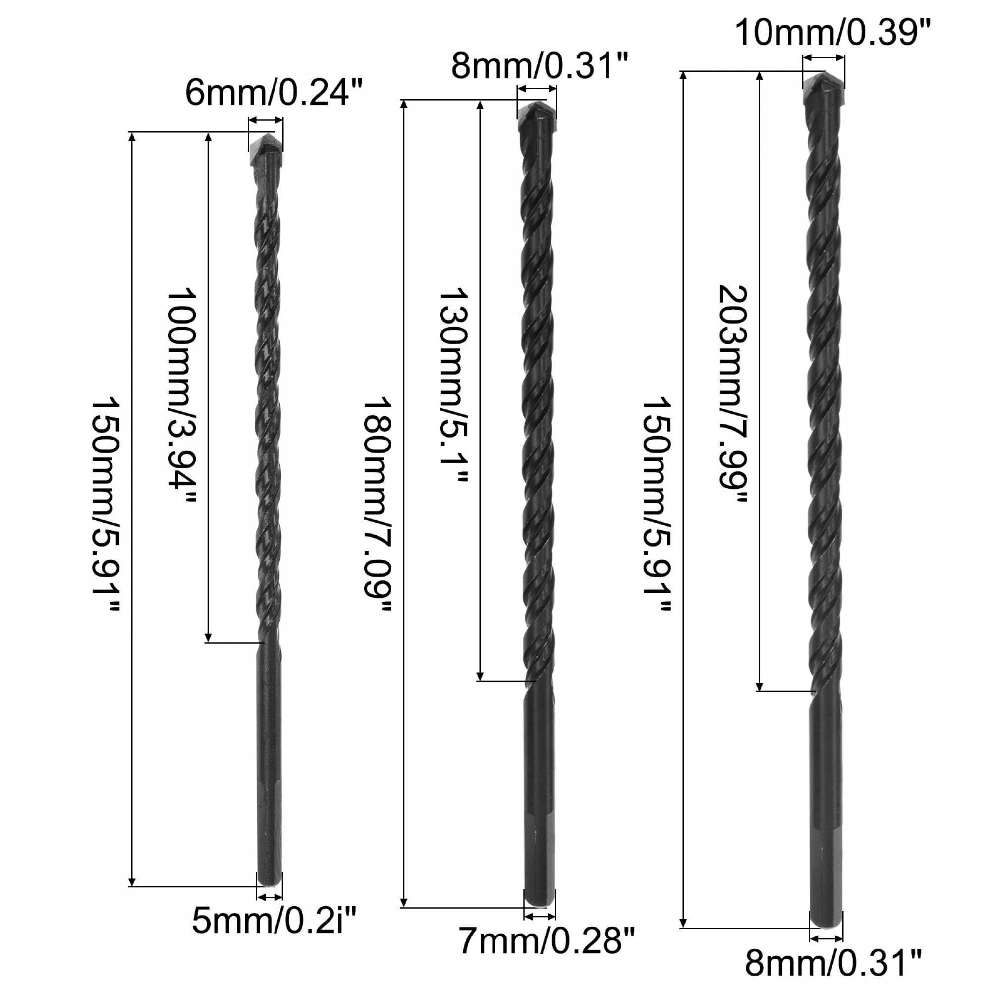 uxcell Masonry Drill Bit Carbide Tip Spiral Rotary Tool, 6/8/10mm Cutting Dia (Black)