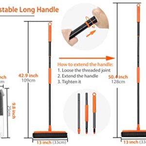 Rubber Broom JEHONN Carpet Rake for Pet Hair Remover, Fur Removal with Squeegee, Portable Detailing Brush Brush, 50 Inches Telescopic Long Handle for Fluff Carpet