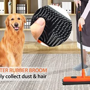 Rubber Broom JEHONN Carpet Rake for Pet Hair Remover, Fur Removal with Squeegee, Portable Detailing Brush Brush, 50 Inches Telescopic Long Handle for Fluff Carpet