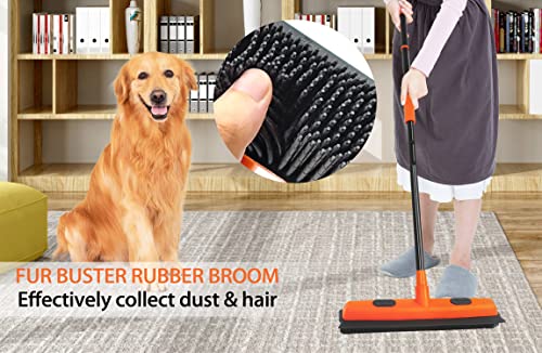 Rubber Broom JEHONN Carpet Rake for Pet Hair Remover, Fur Removal with Squeegee, Portable Detailing Brush Brush, 50 Inches Telescopic Long Handle for Fluff Carpet