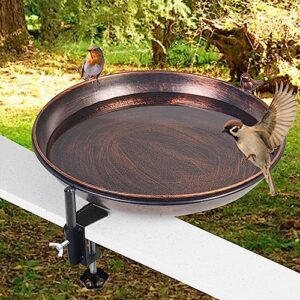 dreamsoul deck mounted bird bath metal birdbath bowl unheated with lightweight detachable, bird baths with adjustable sturdy steel clamp for deck railing balcony yard outdoors garden decoration