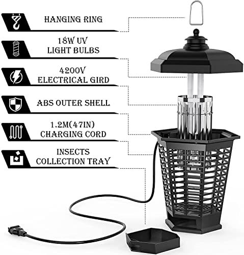 JCHOPE Outdoor, Powerful Mosquito Zapper for Mosquitoes Fruit Flies Moths, High Efficient Mosquito Trap, Electric Bug Zapper Fly Trap for Indoor and Outdoor(Black)