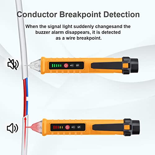 Non-Contact Voltage Tester, Dual Range AC Voltage Tester 12V/48V-1000V with Flashlight & Buzzer Alarm, Electrical Tester for Live/Null Wire Judgment & Breakpoint Finder