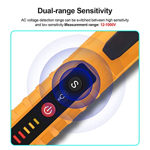 Non-Contact Voltage Tester, Dual Range AC Voltage Tester 12V/48V-1000V with Flashlight & Buzzer Alarm, Electrical Tester for Live/Null Wire Judgment & Breakpoint Finder