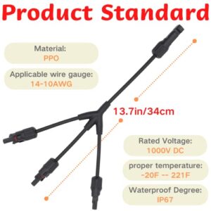 Solar Y Branch Connector Solar Panel Long Parallel Connectors Extension Kit (M/FFF and F/MMM)(1 to 3 (2 Pack))