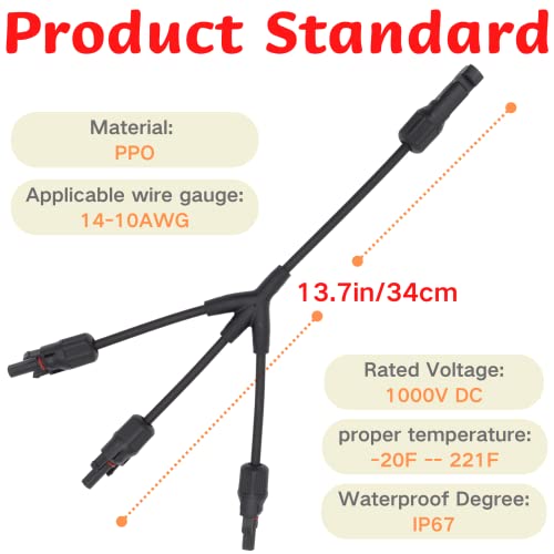 Solar Y Branch Connector Solar Panel Long Parallel Connectors Extension Kit (M/FFF and F/MMM)(1 to 3 (2 Pack))