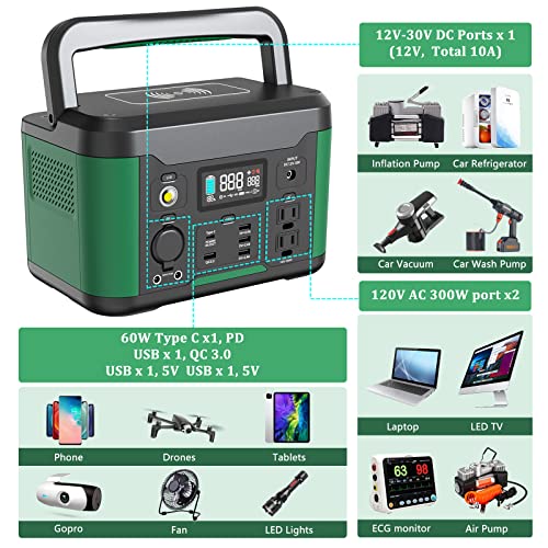 𝟓𝟎𝟎𝐖 𝐏𝐨𝐫𝐭𝐚𝐛𝐥𝐞 𝐏𝐨𝐰𝐞𝐫 𝐒𝐭𝐚𝐭𝐢𝐨𝐧, 515Wh Outdoor Solar Generator Backup Lithium Battery Power Bank with 120V/500W AC Outlet with Flashlight for Outdoors Camping Travel