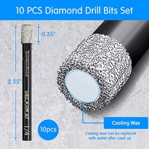 10 Packs Dry Diamond Drill Bits Set 1/4" 6mm Vacuum Brazed Diamond Hole Saws for Granite Tile Ceramic Marble Stone Glass and More Hard Materials (not for Wood), Round Shank with Storage Case