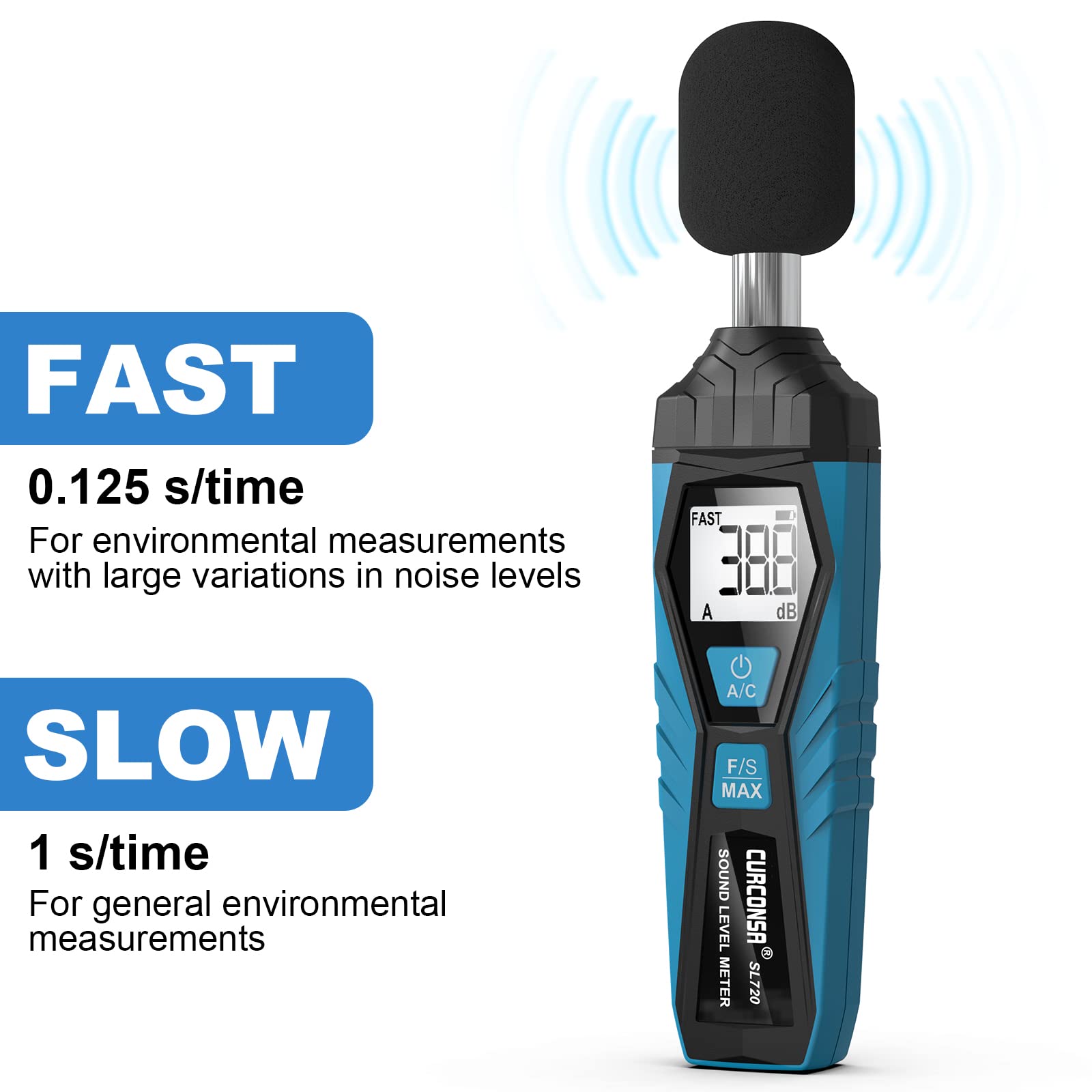 Decibel Meter, CURCONSA SPL Meter, Portable Sound Level Meter, 30dB to 130dB, LCD Display, can be Used in Homes, Factories and Streets(Blue)