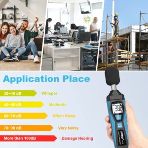 Decibel Meter, CURCONSA SPL Meter, Portable Sound Level Meter, 30dB to 130dB, LCD Display, can be Used in Homes, Factories and Streets(Blue)