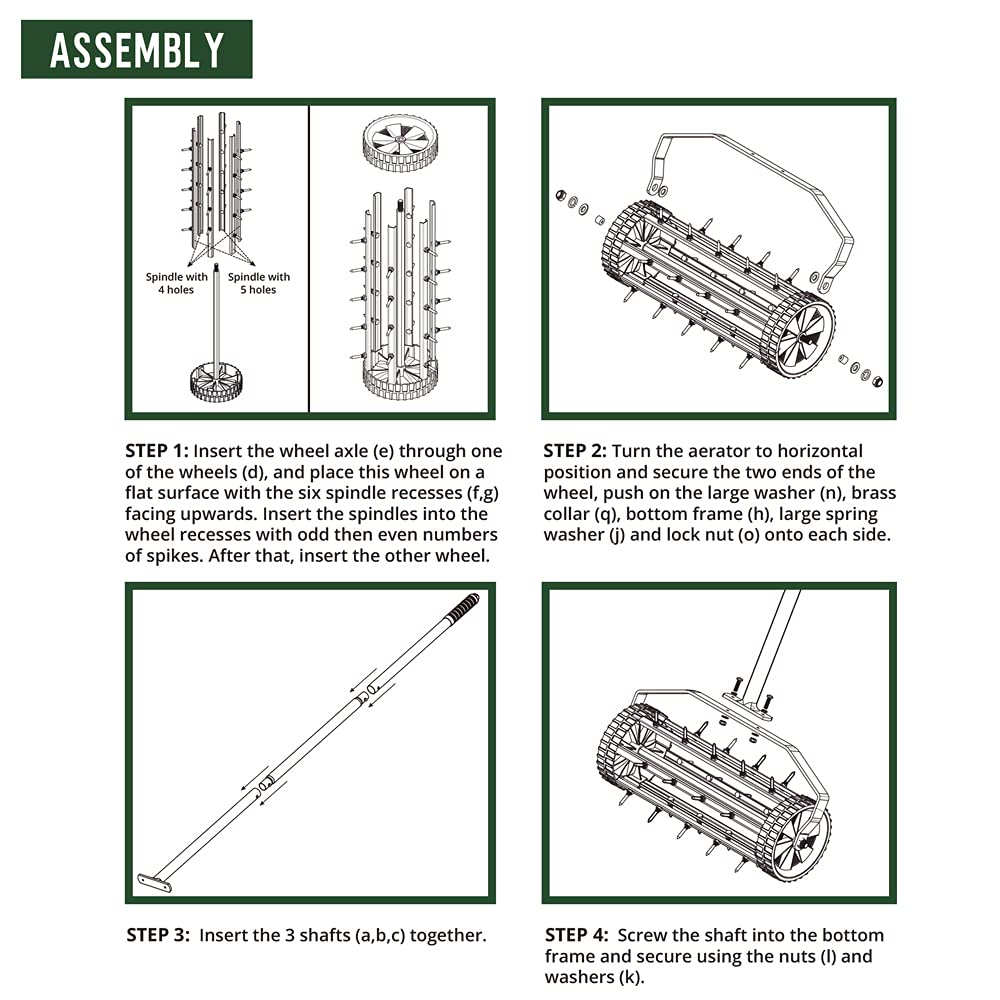 Colwelt Spike Lawn Aerator, Heavy Duty Rolling Lawn Aerator, Garden Yard Rotary Push Lawn Aeration with 49inch Steel Handle