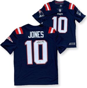 mac jones autographed new england signed limited blue football jersey fanatics authentic coa