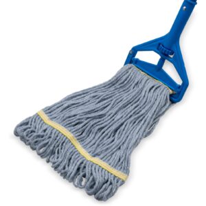 SPARTA Flo-Pac Acrylic Mop Head, Loop-Ended, Narrow Band with 1" Yellow Band for Organized Cleaning, Small, Blue