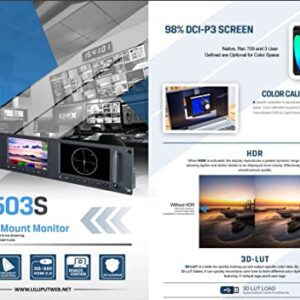 LILLIPUT RM-503S 3 X 5 inch Full HD 2RU Rack Mount Monitor 1920x1080 HDMI 2.0, 3G-SDI Input and Output with Waveform and Vector Functions