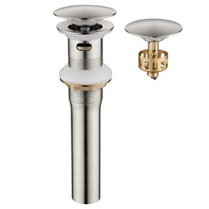 pop up sink drain stopper with overflow brushed nickel for bathroom vessel vanity sink art basin，big cap sink drain with overflow, metal pop-up drain strainer with detachable basket stopper