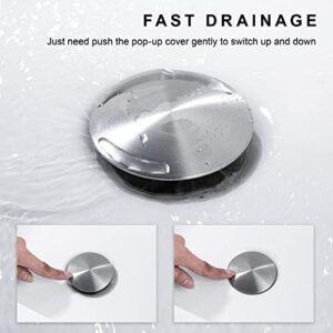 Pop up Sink Drain Stopper with Overflow Brushed Nickel for Bathroom Vessel Vanity Sink Art Basin，Big Cap Sink Drain with Overflow, Metal Pop-up Drain Strainer with Detachable Basket Stopper