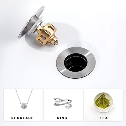 Pop up Sink Drain Stopper with Overflow Brushed Nickel for Bathroom Vessel Vanity Sink Art Basin，Big Cap Sink Drain with Overflow, Metal Pop-up Drain Strainer with Detachable Basket Stopper