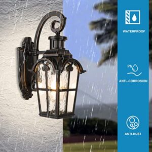 PARTPHONER Motion Sensor Outdoor Lights Fixture Wall Mount, Dusk to Dawn Outdoor Porch Lighting Black Roman Exterior Light Fixtures Outside Wall Sconce Lantern for House Garage Patio Entryway Doorway