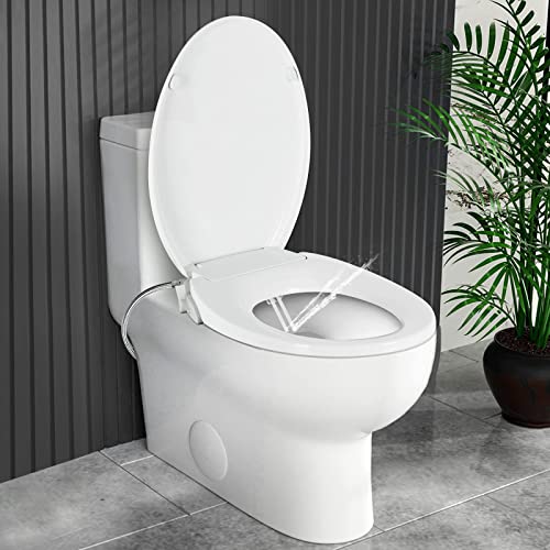 Bidet Toilet Seat Elongated,Non-Electric Bidet Seat,Toilet Water Spray,Bidet Attachment for Toilet Dual Nozzle with Self Cleaning, Adjustable Water Pressure, White - Slow Close Toilet Cover