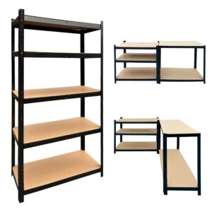 heavy duty garage storage shelves metal garage shelving unit with 875kg capacity commercial storage shelving 5 tier boltless shelf multipurpose shelf for warehouse/garage/workshop, black, 180x90x40 cm