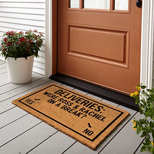 Funny Coir Doormat were Ross and Rachel On A Break Front Door Mat Entryway Outdoor Mat with Heavy Duty Front Porch Welcome Mats Entry Natural Coir Brown Mat House Warming Gift Mat 23.7 x 15.7 inch