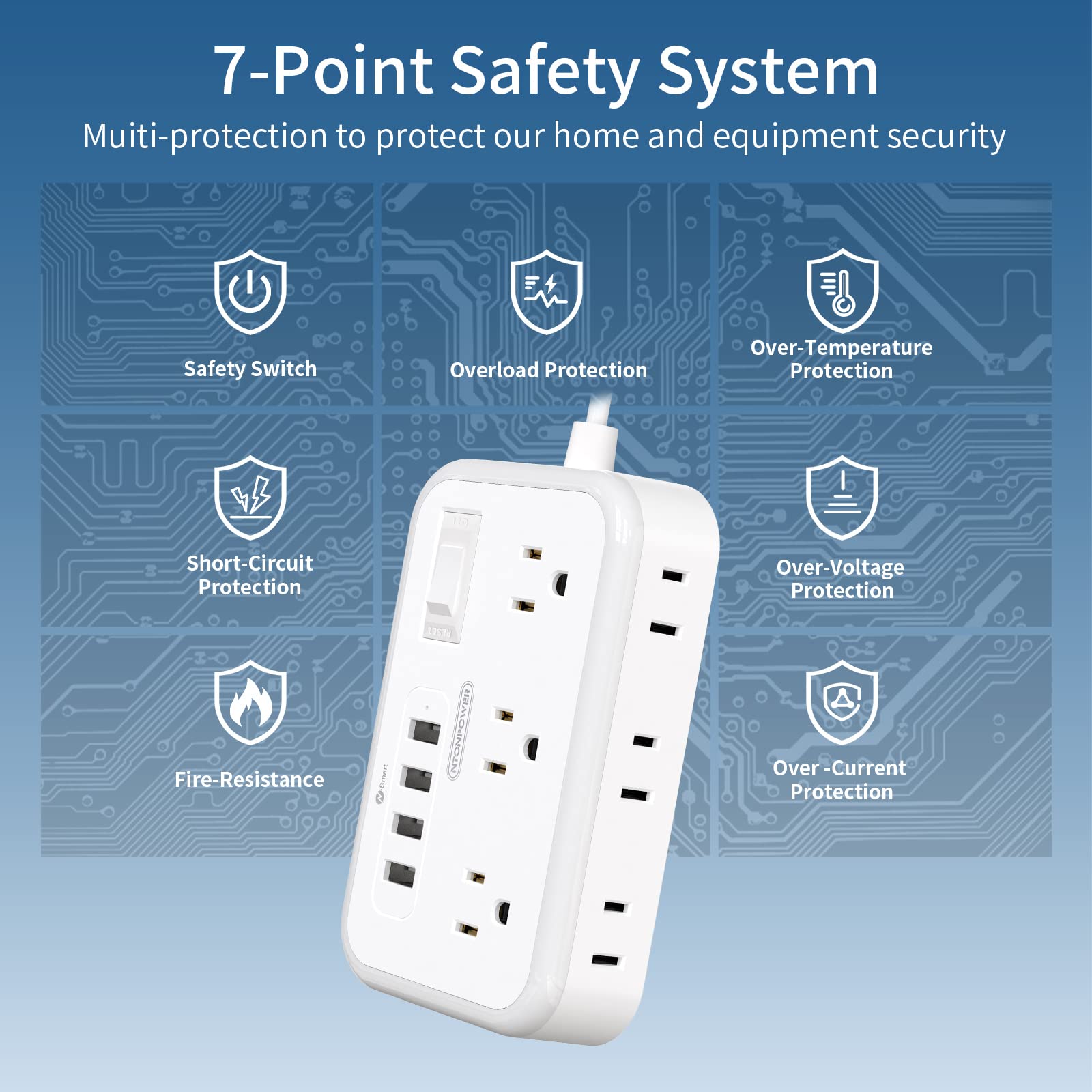 10 ft Extension Cord and 25 ft Extension Cord Bundle, 6 Outlets Power Strip with 4 USB Ports, NTONPOWER Flat Plug Extension Cord, Overload Protection, Mount for Travel, Home Office, Dorm, Nightstand