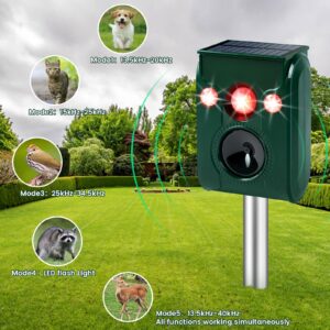 VEGFEST Ultrasonic Animal Repeller Outdoor Solar Repellent Cat Repellent. with Flashing LED Lights,Siren Expelled Cats, Dogs, Raccoons, Deer, Birds, Skunks, Squirrels, Rabbits, Foxes.(2-Pack), Green