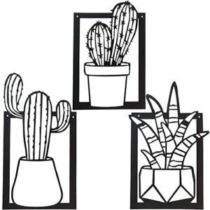 efolki metal wall art decor, boho farmhouse home kitchen bathroom bedroom living room wall decor, outdoor patio garden wall decor, plant cactus metal wall art hanging (black)