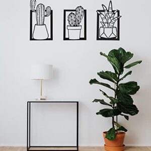 EFOLKI Metal Wall Art Decor, Boho Farmhouse Home Kitchen Bathroom Bedroom Living Room Wall Decor, Outdoor Patio Garden Wall Decor, Plant Cactus Metal Wall Art Hanging (Black)