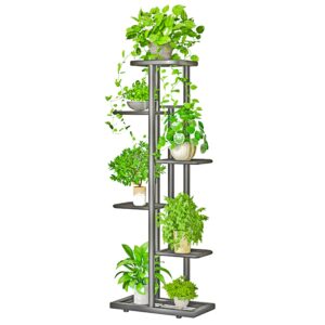 jepreco metal plant stand 6 tier 7 potted, multiple flower pot holder shelves organizer rack for garden balcony patio living room indoor outdoor (dark grey)