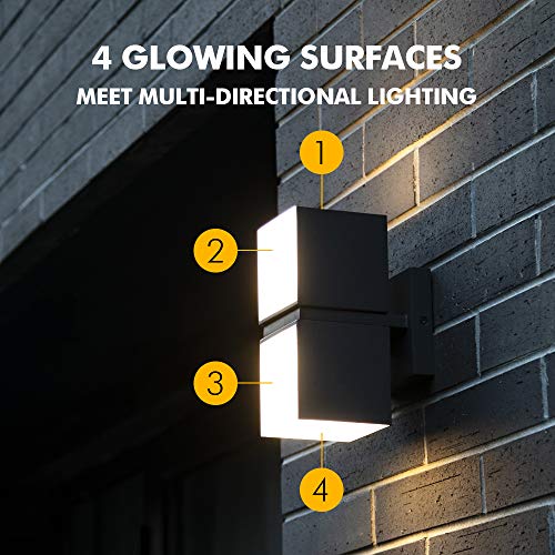 LUTEC Cuba Dusk to Dawn Outdoor Wall Lights, 3000K 1100LM LED Integrated Porch Wall Light Outdoor, IP54 Waterproof Aluminum Wall Sconce Exterior Light for Porch Patio Garage-Black