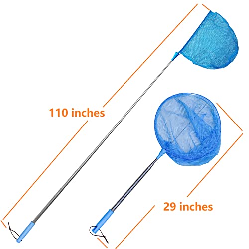 Pool Skimmer Net with Adjustable 106 Inches Lightweight Telescopic Pole Leaf Skimmer Mesh Rake Net for Spa Pond Swimming Pool, Pool Cleaner Supplies,Detachable net and hooks Great choice for gifts